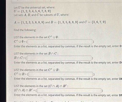 Solved Let ʊ Be The Universal Set Where U 123456789 Let