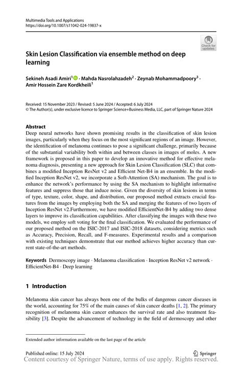 skin lesion classification via ensemble method on deep learning request pdf