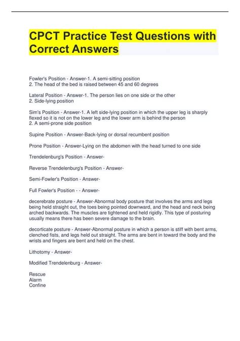 CPCT Practice Test Questions With Correct Answers CPCT Stuvia US