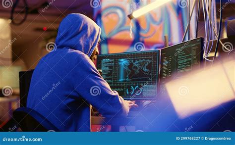 Precautious Hacker Hiding From Police Stock Image Image Of Code Digital 299768227