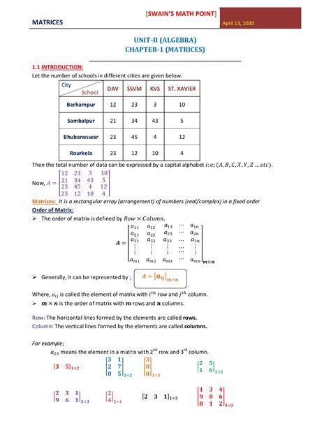Matrices Note 2020 Swainsmathpoint Page 1 32 Flip Pdf Online