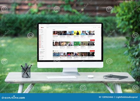 Selective Focus Of Computer With Youtube Website At Table Editorial Photo Image Of Appliance