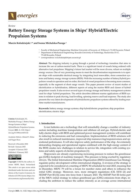 Pdf Battery Energy Storage Systems In Ships Hybrid Electric Propulsion Systems