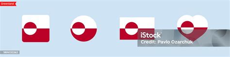 그린란드의 국기입니다 그린란드 국기 아이콘 에서 모양의 A Square Circle Heart 언어 선택을 위한 격리된 플래그 기호입니다 벡터 아이콘 관광에 대한 스톡 벡터