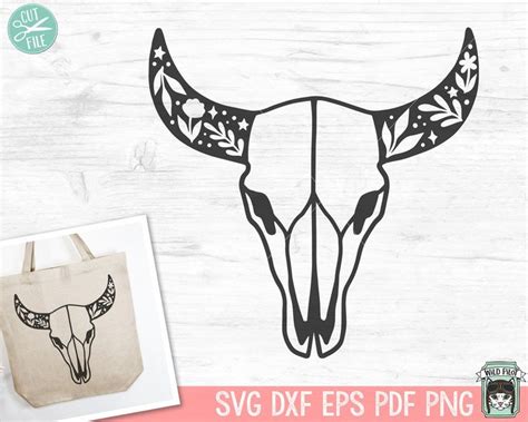 Cow Skull Svg Bull Skull Svg Leaves Svg Mystical Svg Cow Skull