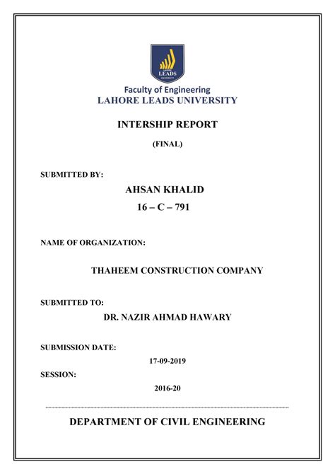 Internship Report Final Intership Report Final Submitted By Ahsan