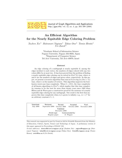 Pdf An Efficient Algorithm For The Nearly Equitable Edge Coloring Problem