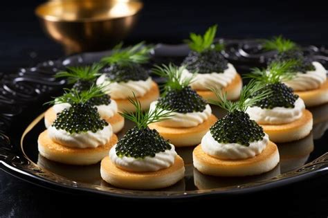 Caviar Canape With Creme Fraiche Premium Ai Generated Image