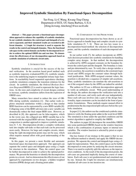 Pdf Improved Symbolic Simulation By Functional Space Decomposition