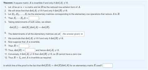 solved theorem a square matrix a is invertible if and only