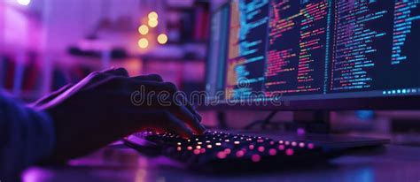Focused Hands Typing On Coding Keyboard In Workspace Environment Coding Symbols Visible On