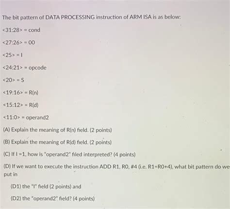 Solved The Bit Pattern Of Data Processing Instruction Of Arm