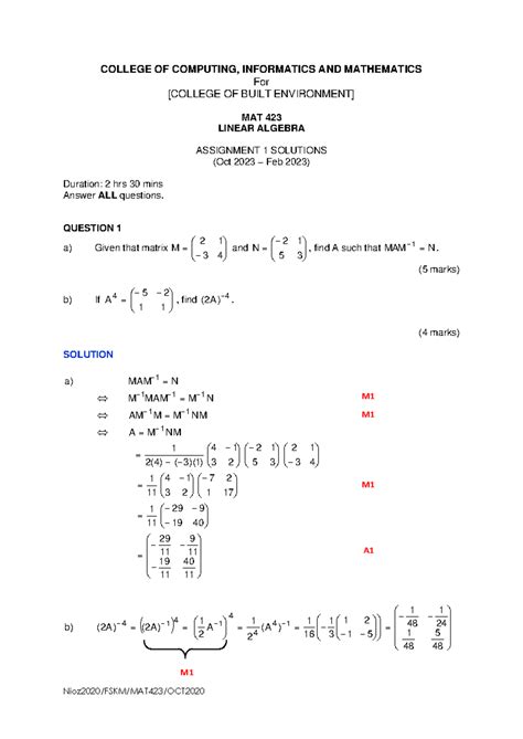Okt23 Assignment 1 Solns College Of Computing Informatics And Mathematics For College Of