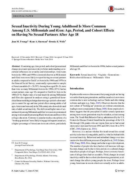 Pdf Sexual Inactivity During Young Adulthood Is More Common Among Us