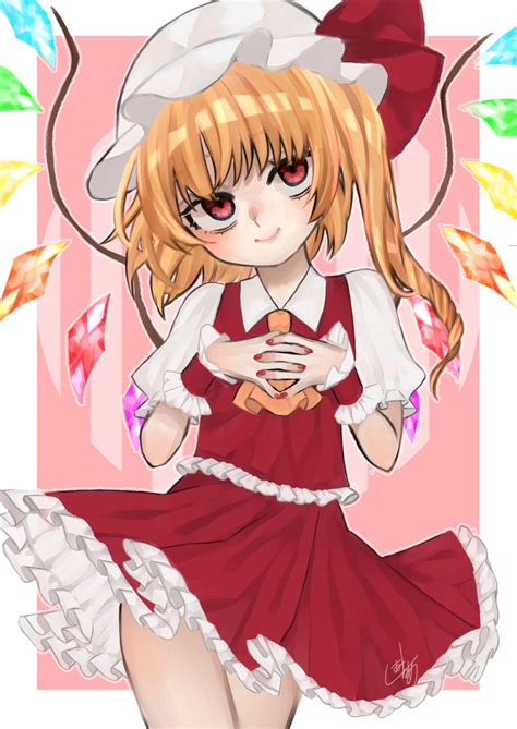 Flandre Scarlet Touhou Absurdres Highres Girl Ascot Blonde Hair Border Closed Mouth