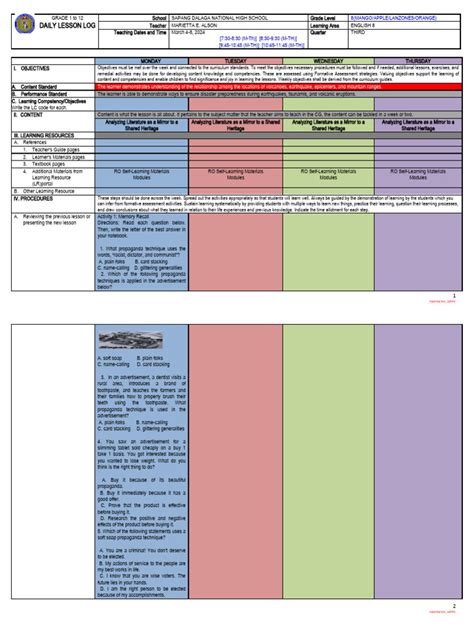 Daily Lesson Log English 8 Q3 Wk8 Pdf Sita Rama