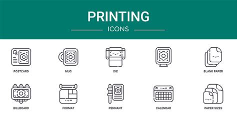 엽서 머그잔 다이 빈 종이 광고판 보고서 프리젠 테이션 다이어그램 웹 디자인 모바일 앱을위한 형식 벡터 아이콘과 같은 10 개의 개요 웹 인쇄 아이콘 세트 0명에 대한 스톡