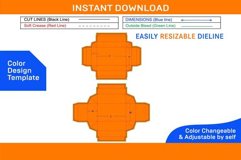 Corrugated Standard Shipping Box Without Glue Foldable Box Dieline Template Color Design