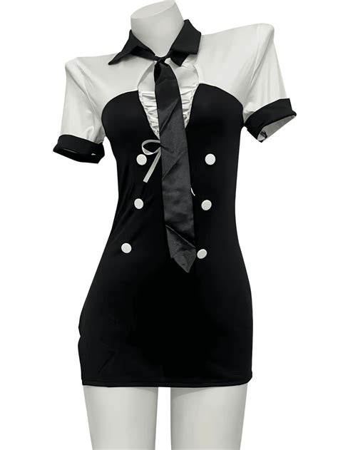 Sexy Police Officer Costume Role Play Outfit Set Includes Mini Skirt Headband Stockings