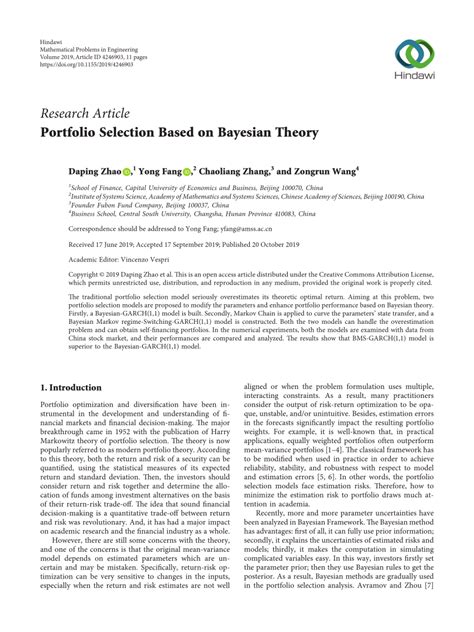 Pdf Portfolio Selection Based On Bayesian Theory