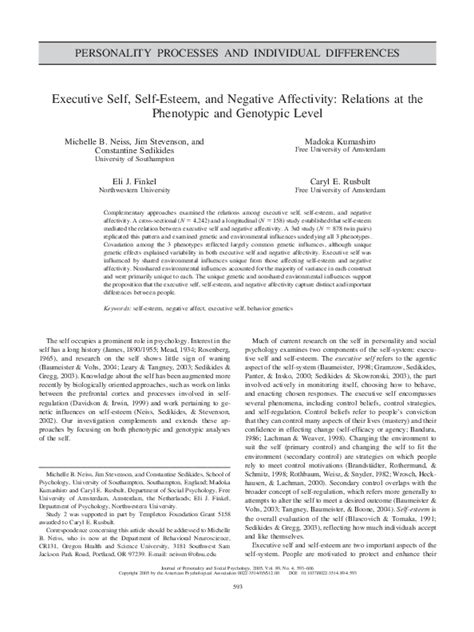 Pdf Executive Self Self Esteem And Negative Affectivity Relations At The Phenotypic And