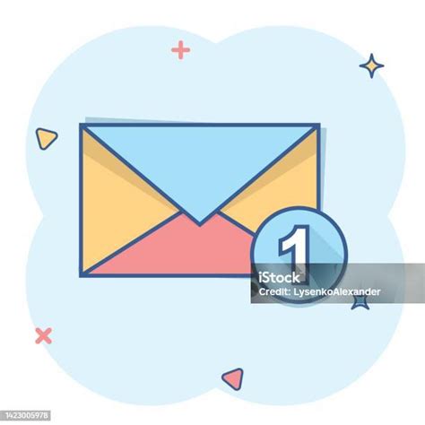 만화 스타일에서 메일 봉투 아이콘입니다 이메일 메시지 벡터 만화 그림 그림 사서함 전자 메일 비즈니스 개념 스플래시 효과입니다