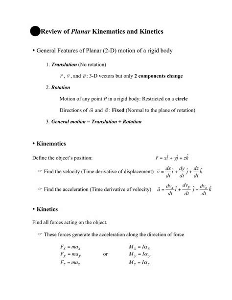 PDF Review Of Planar Kinematics And Kinetics College Of Arts Physics Usask Ca Chang