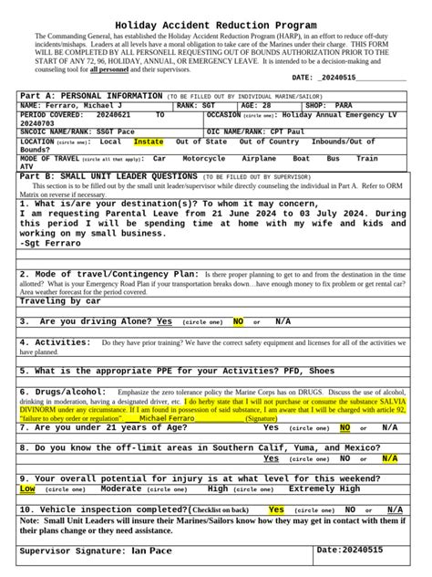 Holiday Accident Reduction Program Harp Form Pdf