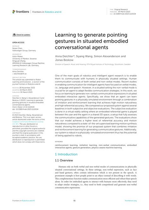 Pdf Learning To Generate Pointing Gestures In Situated Embodied