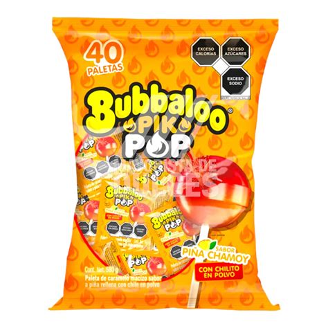 Adams Paleta Bubbaloo Pik Pop PiÑa Chamoy Bolsa Con 40 Piezas Cartón