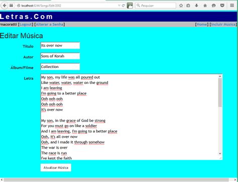 ASP NET MVC Cadastro de Músicas e letras