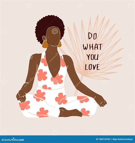 Positive African American Woman Doing Yoga In A Lotus Position Sits