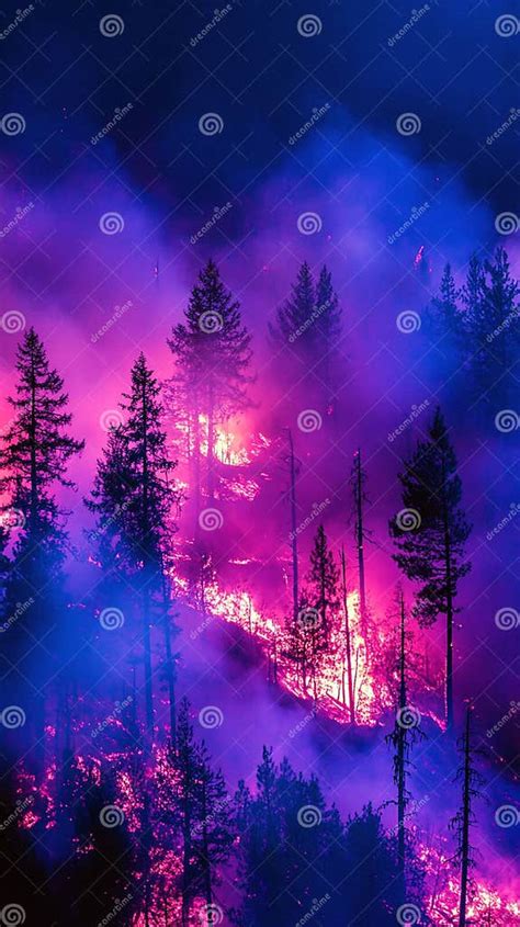 Thermal Imaging Of A Forest Fire Spreading Across Dry Terrain Captured From A Helicopter Stock