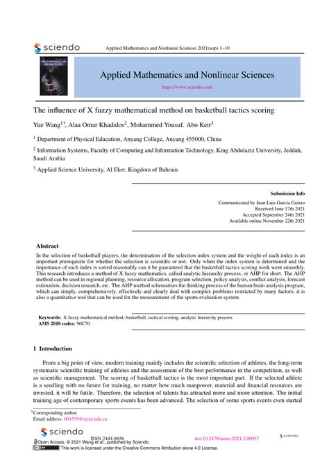 Pdf The Influence Of X Fuzzy Mathematical Method On Basketball Tactics Scoring