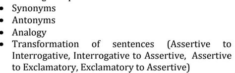 Synonyms Antonyms Analogy Transformation Of Sentences Assertive To Inter