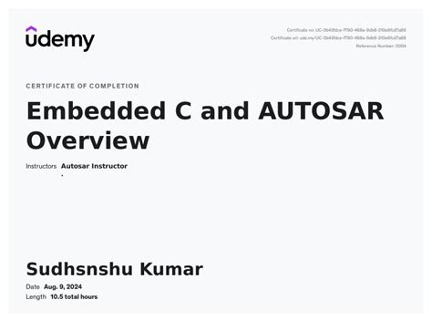 Completion Certificate For Embedded C And Autosar Sudhanshu Kumar Posted On The Topic Linkedin
