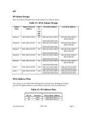 TDC Lab Answers Docx DY IP Subnet Design Enter The Subnet Information For All Lab
