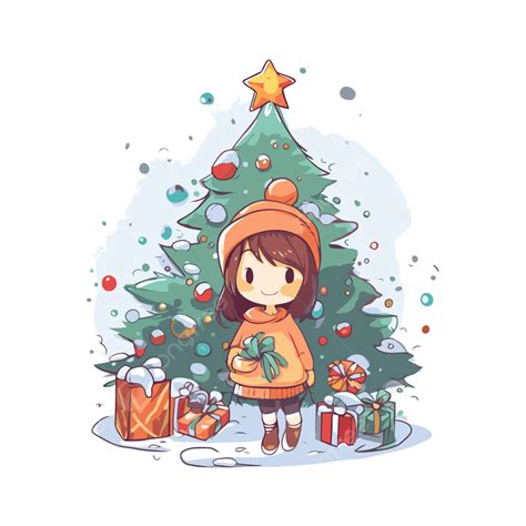 عطلة سعيدة لطيفة المتجه ملصقات رسوم متحركة لفتاة مع هدايا عيد الميلاد