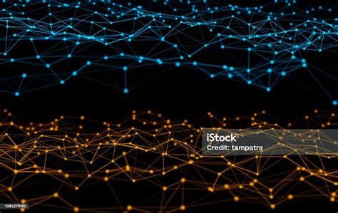 디지털 데이터와 네트워크 연결 삼각형 선과 검은 배경 3d 추상 그림에 미래 기술 개념 분야 0명에 대한 스톡 사진 및 기타