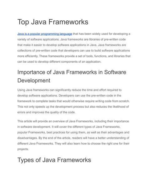 Top Java Frameworkspdf Programming Languages Computing