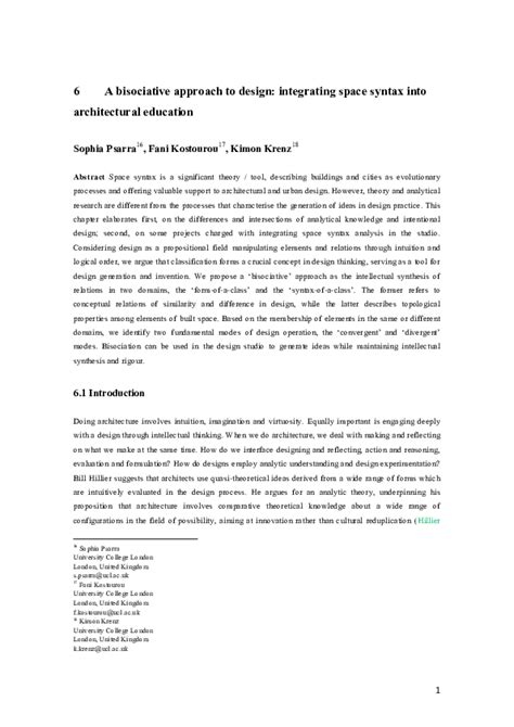 Pdf 6 A Bisociative Approach To Design Integrating Space Syntax Into Architectural Education