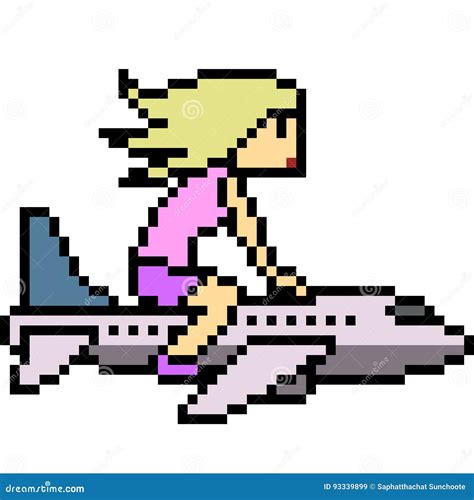 Pixel Art Woman Ride Plane Stock Vector Illustration Of Character 93339899