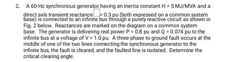 Solved 2 A60−hz Synchronous Generator Having An Inertia