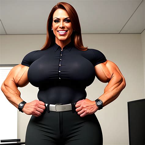 Huge Muscle Girl In Office Shortsleeve Blouse Bodybuilder Hold Arthubai