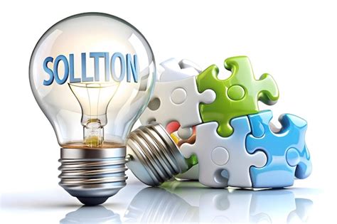 Solution Concept D Vector Light Bulb And Puzzle Pieces For Creative Problem Solving In
