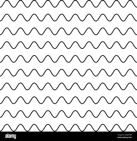 Wave Line Seamless Pattern Wavy Thin Stripes Pattern Black Horizontal Water Curve Lines