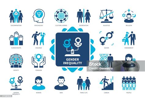 Gender Inequality Solid Icon Set Stock Illustration Download Image