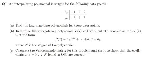 Solved Q3 An Interpolating Polynomial Is Sought For The