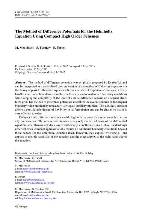 Pdf The Method Of Difference Potentials For The Helmholtz Equation