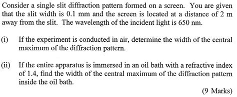 Solved Consider A Single Slit Diffraction Pattern Formed On Chegg